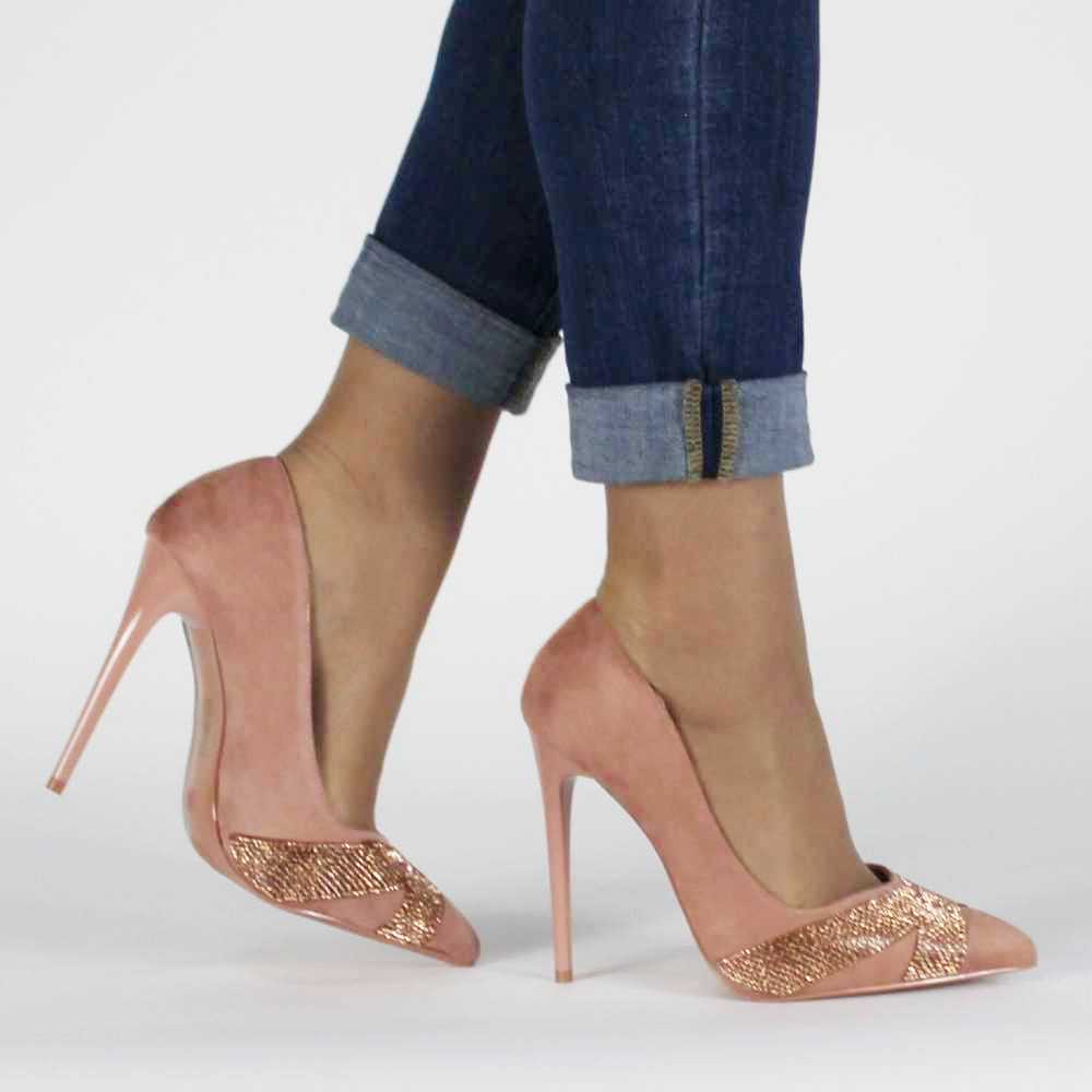 Pantofi de dama, roz, eleganti cu toc inalt B-84-Pink - Roveli.ro